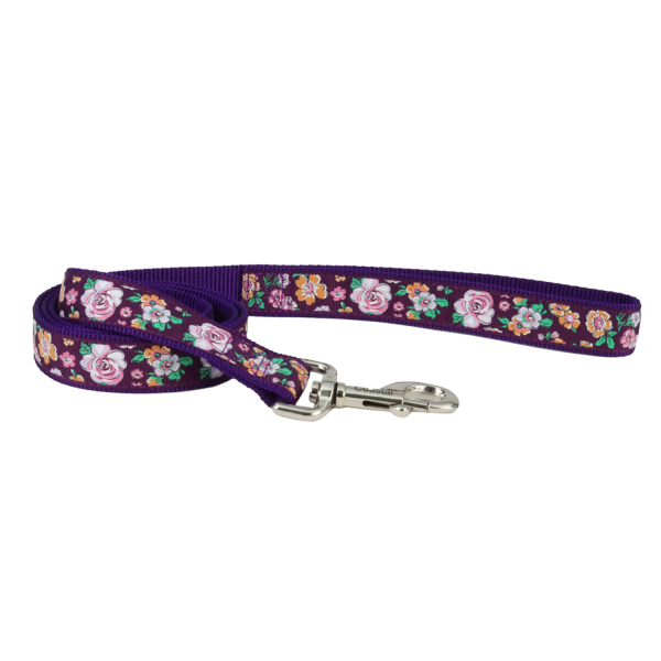 Ribbon Leash 5/8" x 6" Purple Floral - Pan Pacific Pet